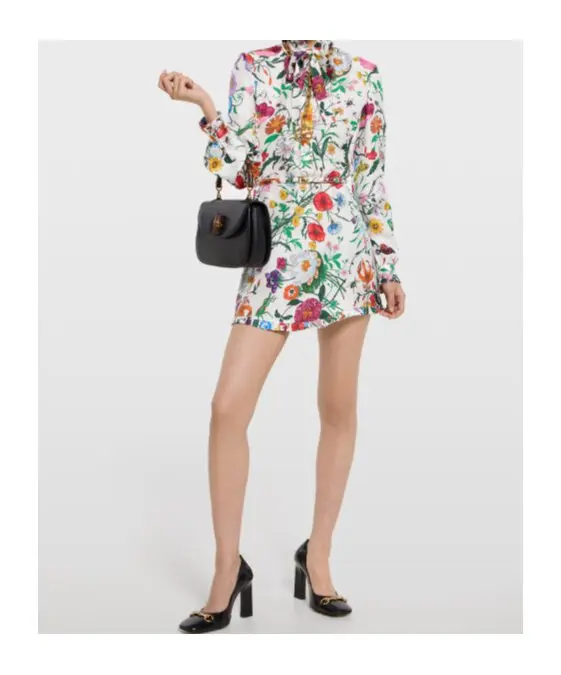 Gucci Flora Print Ruffled Twill Dress
