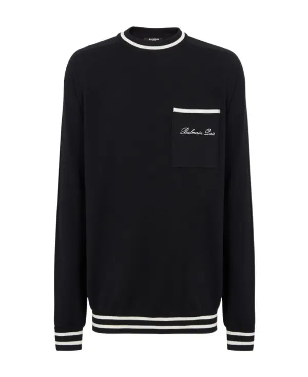 Balmain Knitted Jumper With Logo Embroidery And Contrast Trims