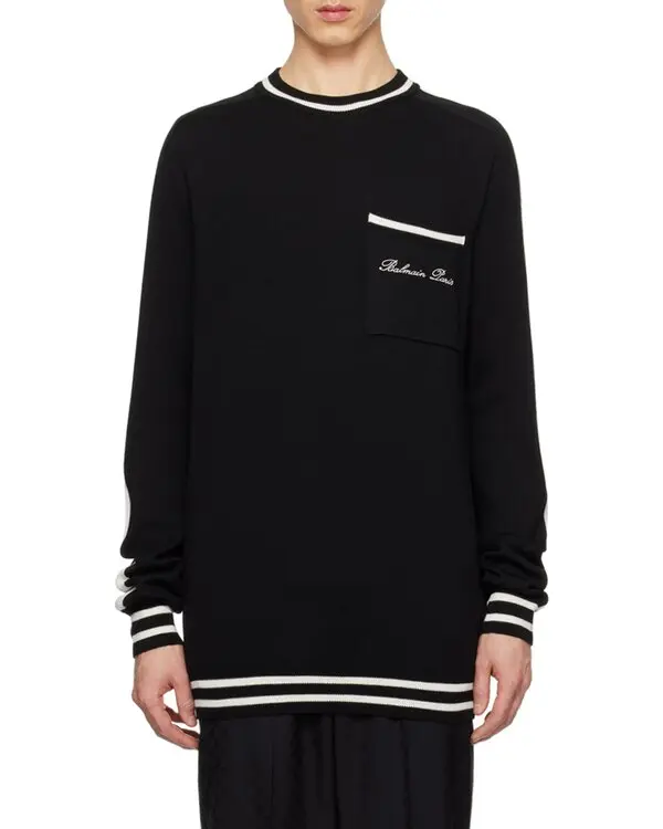 Balmain Knitted Jumper With Logo Embroidery And Contrast Trims