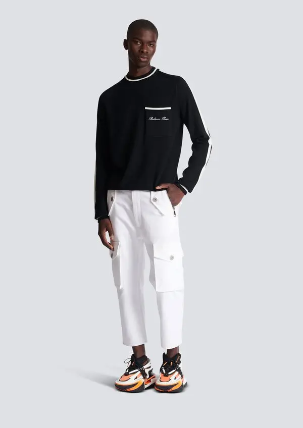 Balmain Knitted Jumper With Logo Embroidery And Contrast Trims