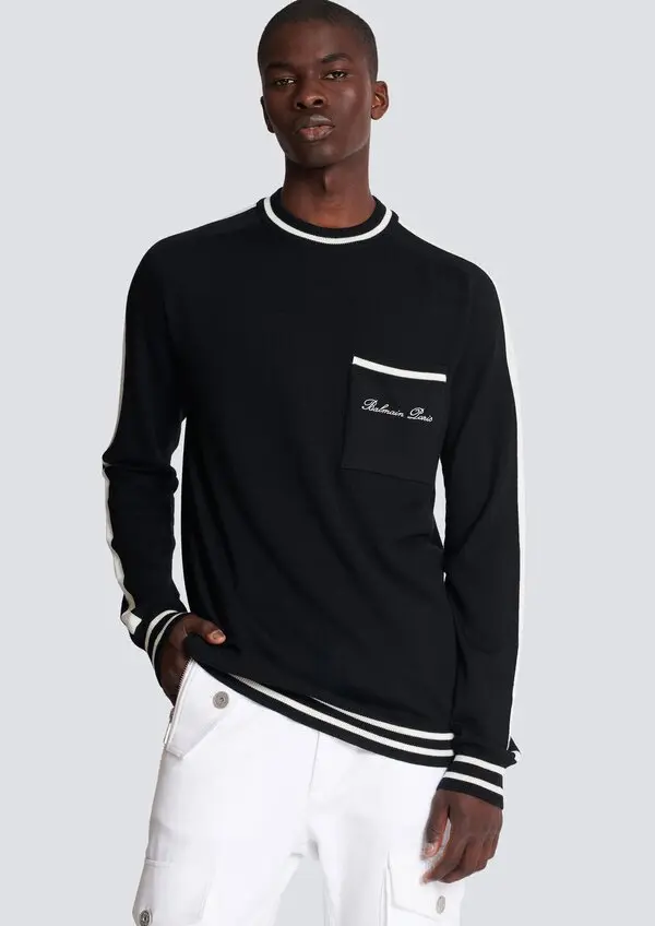 Balmain Knitted Jumper With Logo Embroidery And Contrast Trims