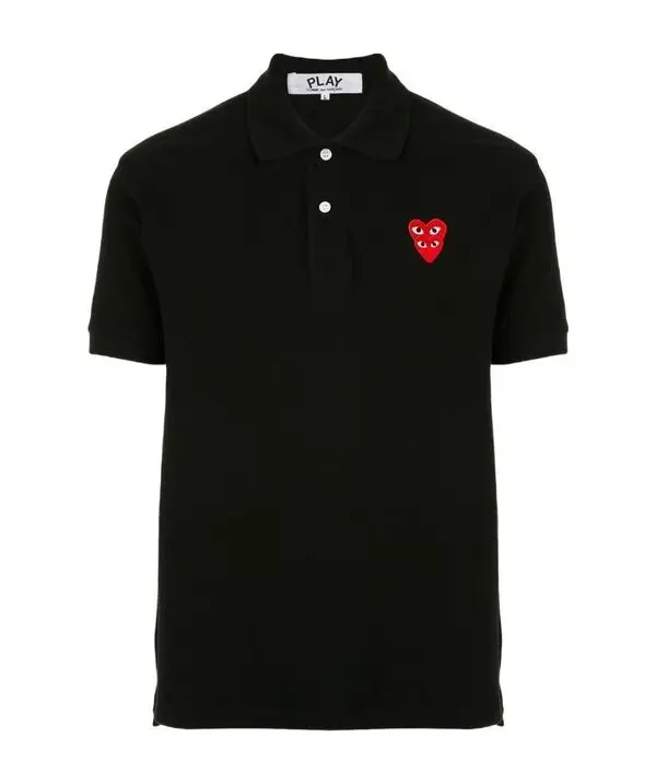 Play Comme Des Garcon Heart-logo Piqué Polo Shirt - Black
