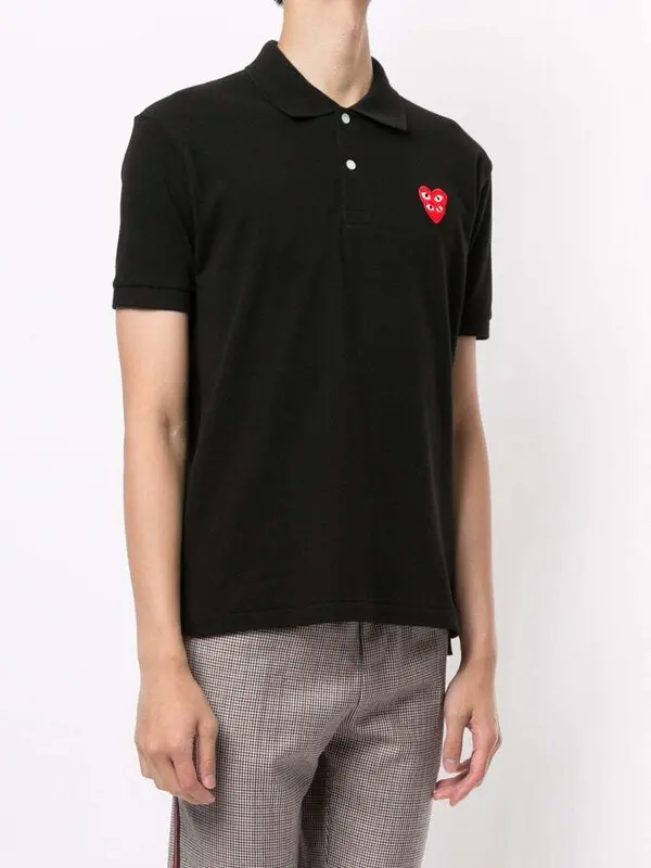 Play Comme Des Garcon Heart-logo Piqué Polo Shirt - Black