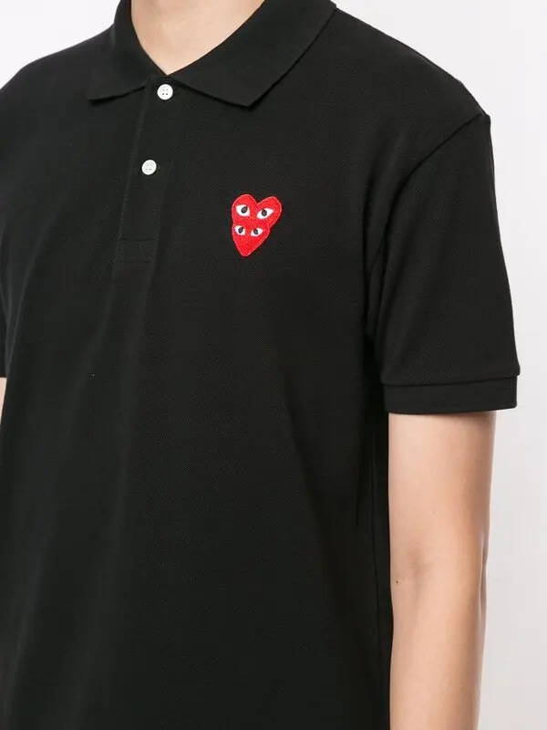Play Comme Des Garcon Heart-logo Piqué Polo Shirt - Black