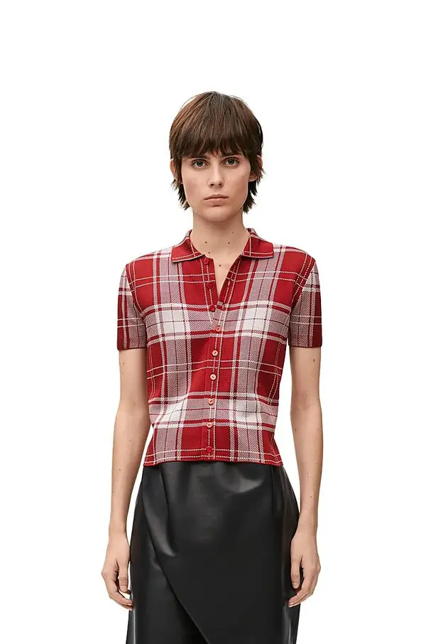 Loewe Polo Shirt In Silk With Checked Jacquard Pattern