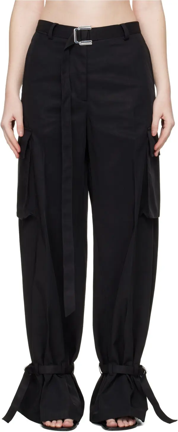 Attico Belted Long Cargo Pants - Black