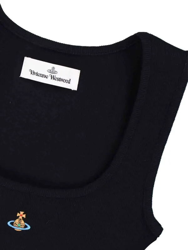 VIVIENNE WESTWOOD Orb Embroidered Ribbed Cropped Top - Black