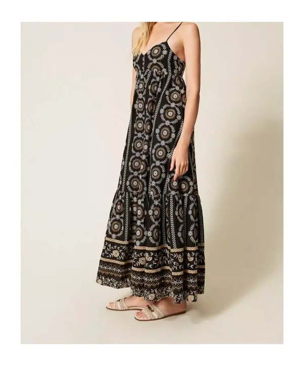 TWINSET Embroidered Maxi Dress With Floral Patterns