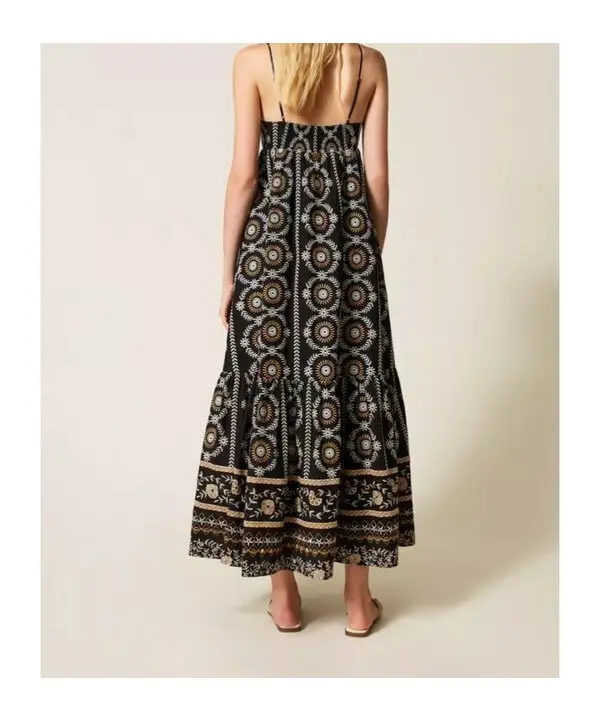 TWINSET Embroidered Maxi Dress With Floral Patterns