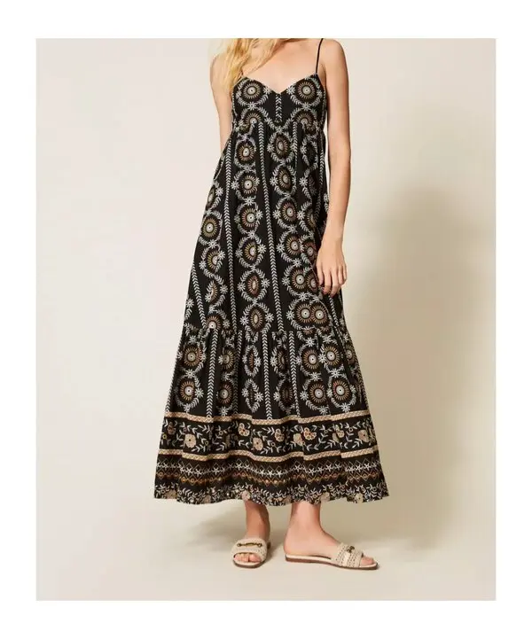 TWINSET Embroidered Maxi Dress With Floral Patterns