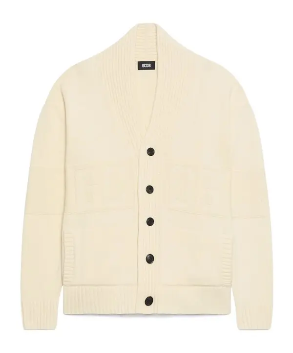 Gcds Logo Embossed V-neck Cardigan - Bone