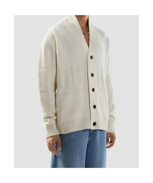 Gcds Logo Embossed V-neck Cardigan - Bone