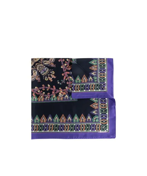 Etro Silk Scarf With Geometric And Medallion Motif - Black