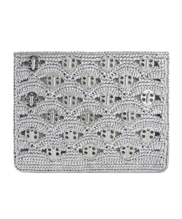 Rabanne Raffia Zipped Clutch Bag With Tone Embellishments