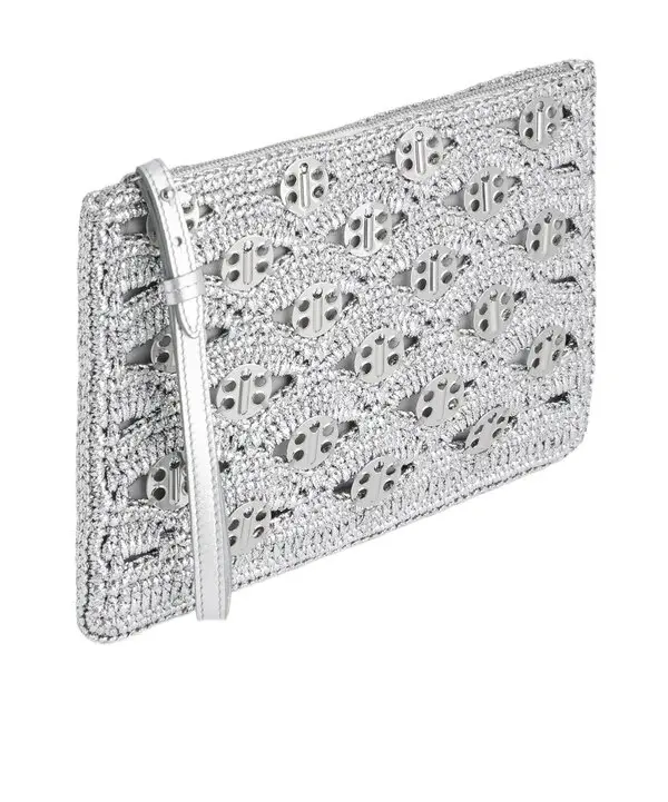 Rabanne Raffia Zipped Clutch Bag With Tone Embellishments