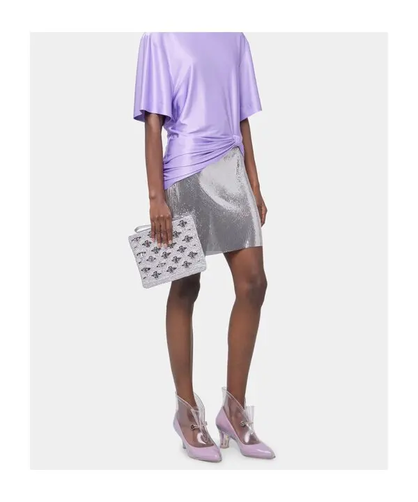 Rabanne Raffia Zipped Clutch Bag With Tone Embellishments