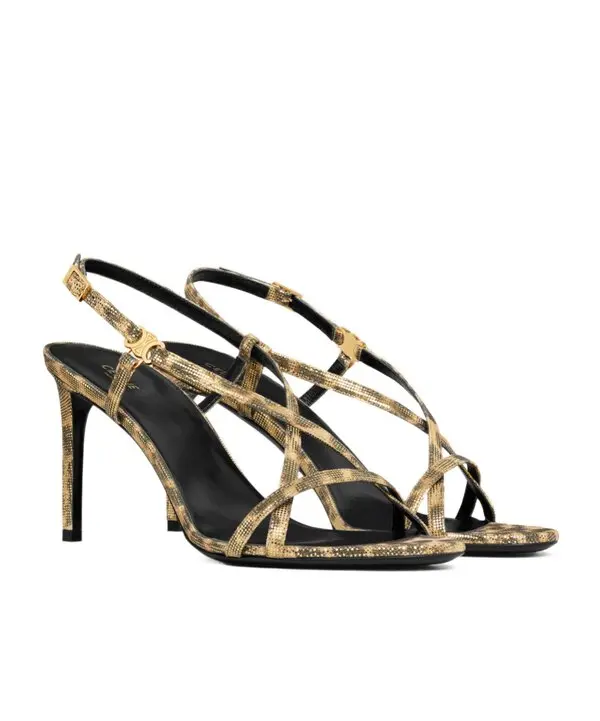 Celine Criss Cross Sandal With Triomphe In Leopard Printed Suede