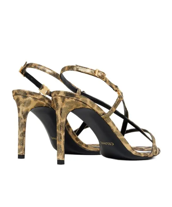 Celine Criss Cross Sandal With Triomphe In Leopard Printed Suede