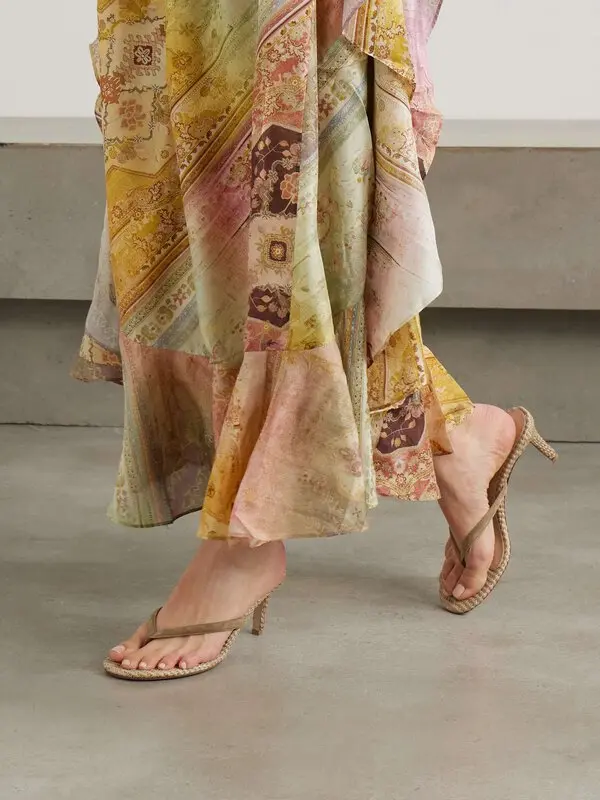 GIANVITO ROSSI Raffia And Suede Thong Sandals