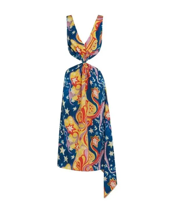 Marni Cut-out Galactic Paradise Printed Midi Dress - Blue