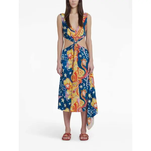 Marni Cut-out Galactic Paradise Printed Midi Dress - Blue