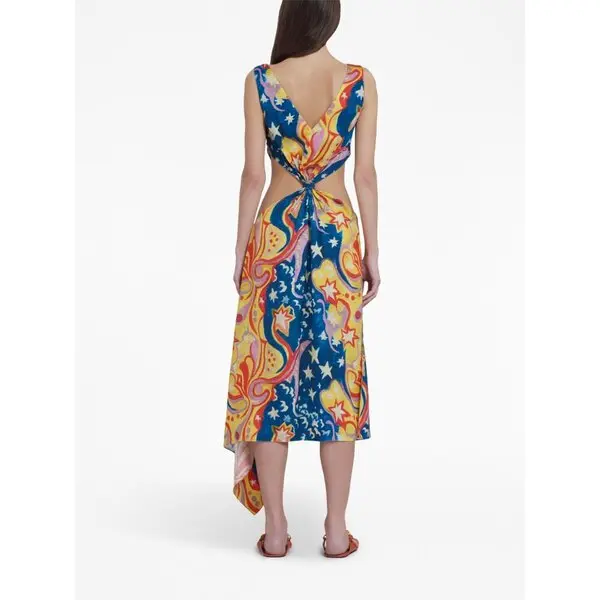 Marni Cut-out Galactic Paradise Printed Midi Dress - Blue