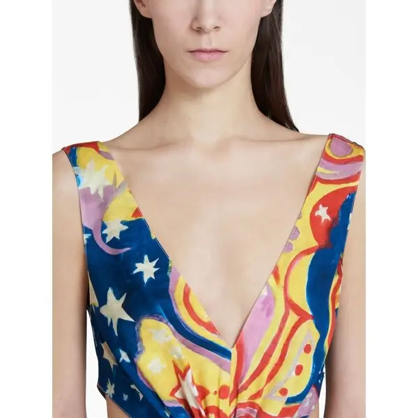 Marni Cut-out Galactic Paradise Printed Midi Dress - Blue