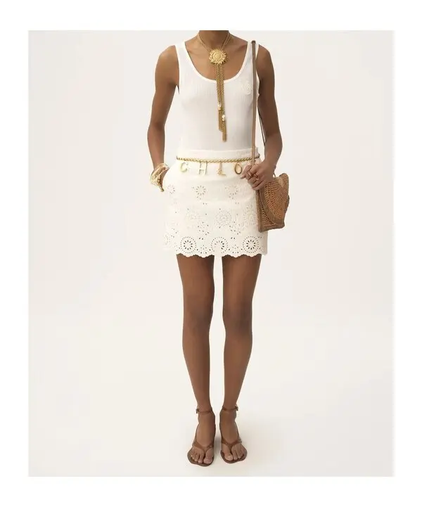 Chloé Crewneck Ribbed Tank Top With Pineapple Patch - White
