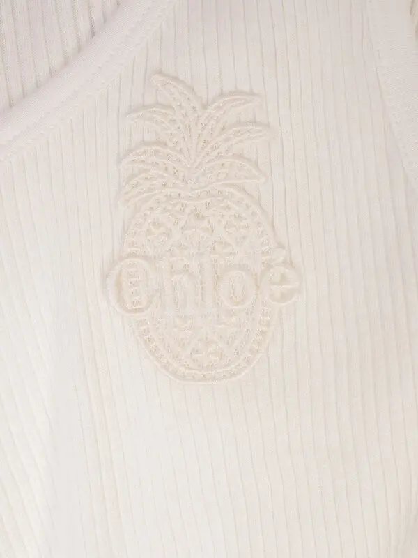 Chloé Crewneck Ribbed Tank Top With Pineapple Patch - White