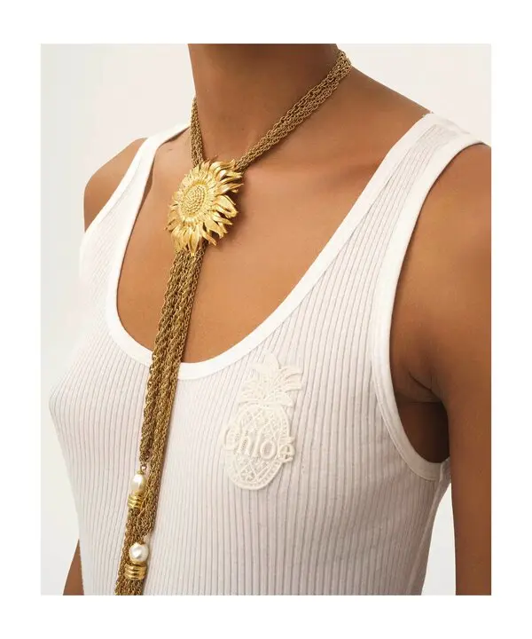 Chloé Crewneck Ribbed Tank Top With Pineapple Patch - White