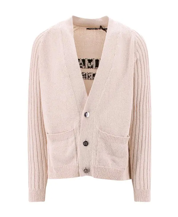 Balmain V-neck Logo Intarsia Knit Cardigan - Pink
