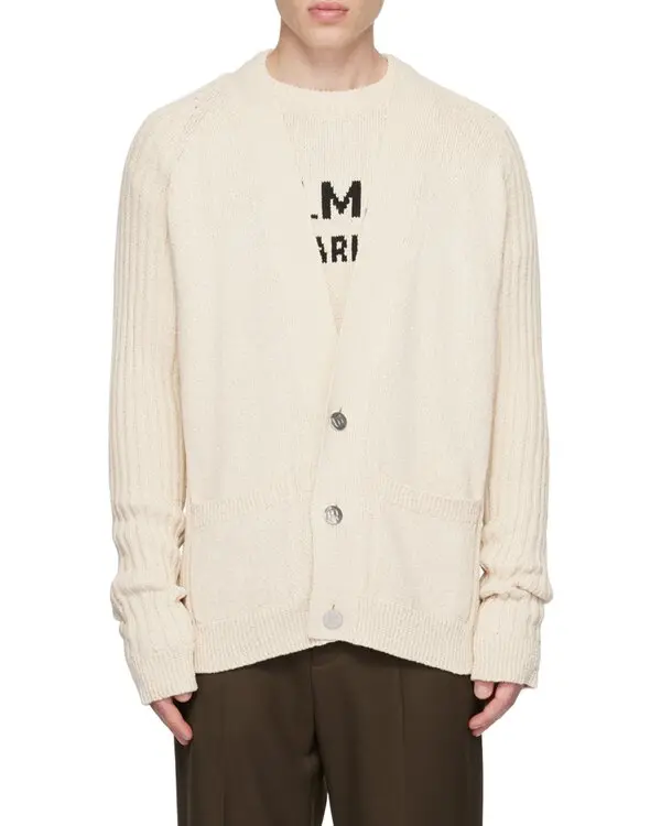 Balmain V-neck Logo Intarsia Knit Cardigan - Pink