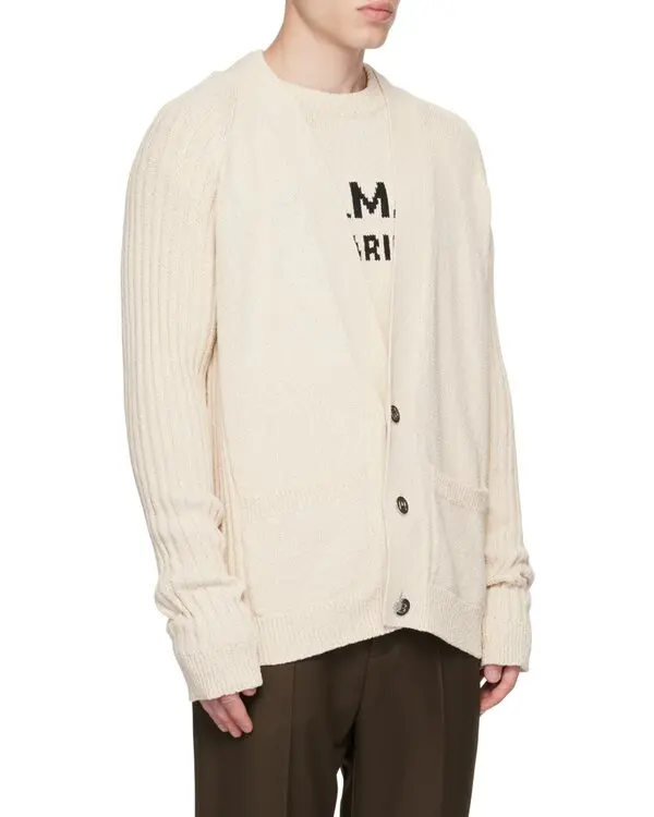 Balmain V-neck Logo Intarsia Knit Cardigan - Pink