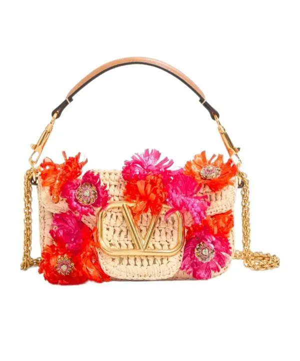 Valentino Garavani Loc Floral Embellished Small Shoulder Bag - Nude