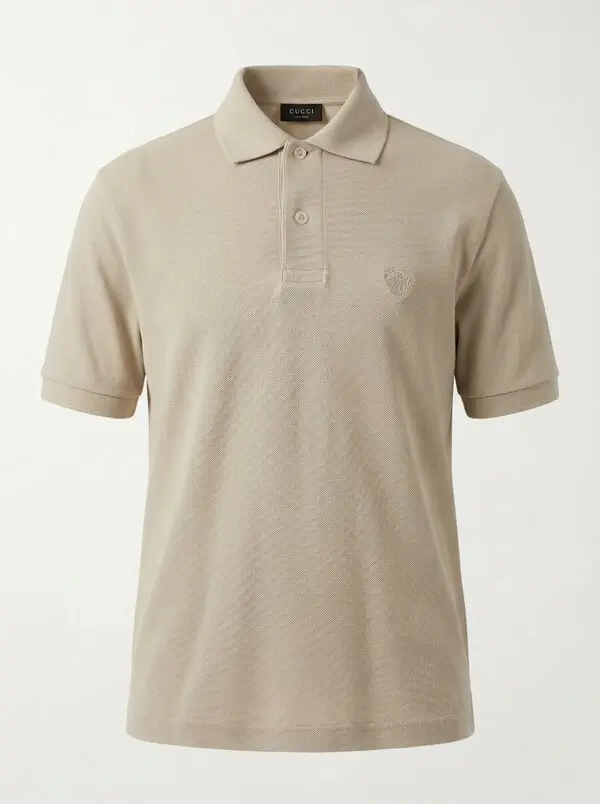 Gucci Cotton Piquet Polo Shirt With Embroidery - Light Grey