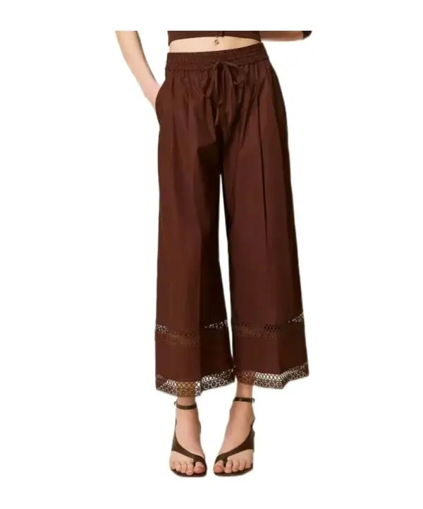 TWINSET Embroidered Lace Trimmed Wide-leg Trousers