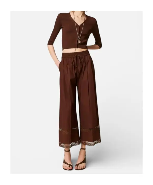 TWINSET Embroidered Lace Trimmed Wide-leg Trousers