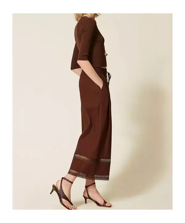 TWINSET Embroidered Lace Trimmed Wide-leg Trousers