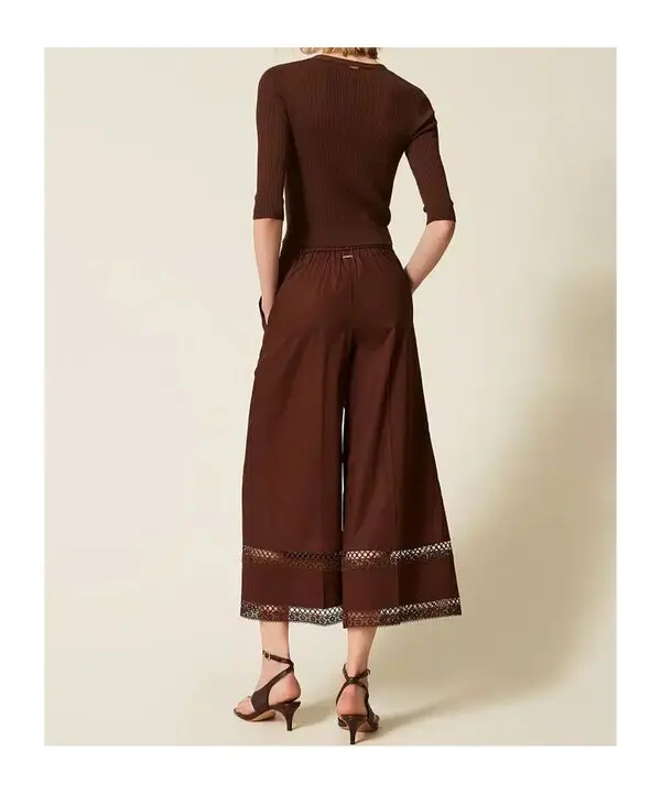 TWINSET Embroidered Lace Trimmed Wide-leg Trousers