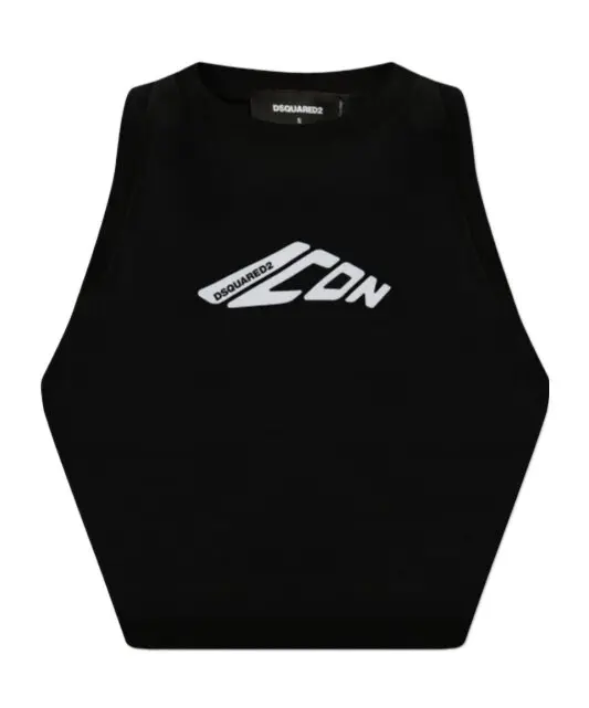 Dsquared2 Sleeveless Cropped Tank Top With Logo Detail - Black