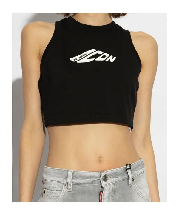 Dsquared2 Sleeveless Cropped Tank Top With Logo Detail - Black