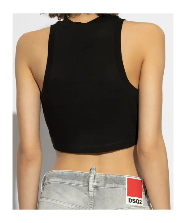 Dsquared2 Sleeveless Cropped Tank Top With Logo Detail - Black