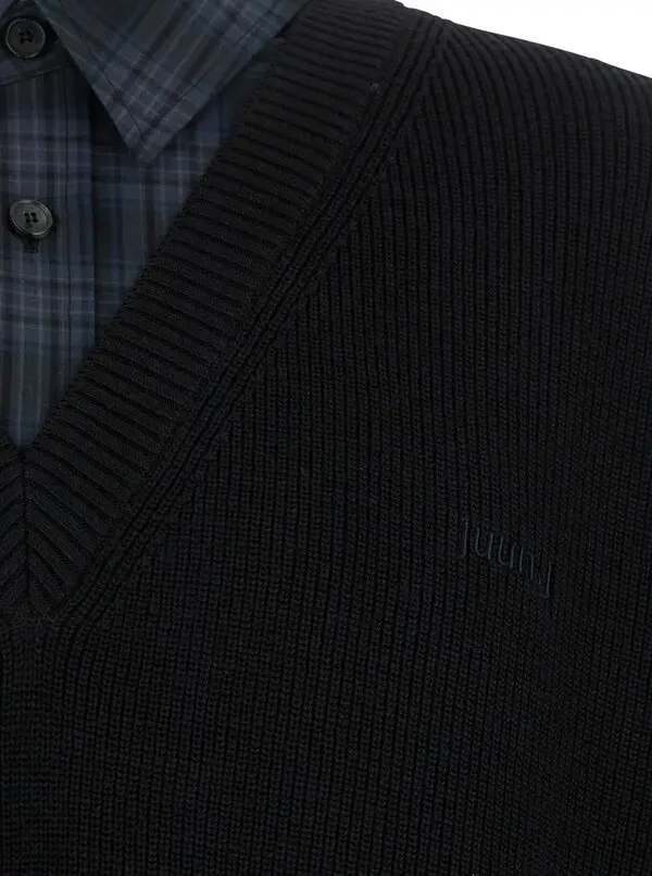 JUUN.J Layered Check Pattern Long Sleeve Sweater