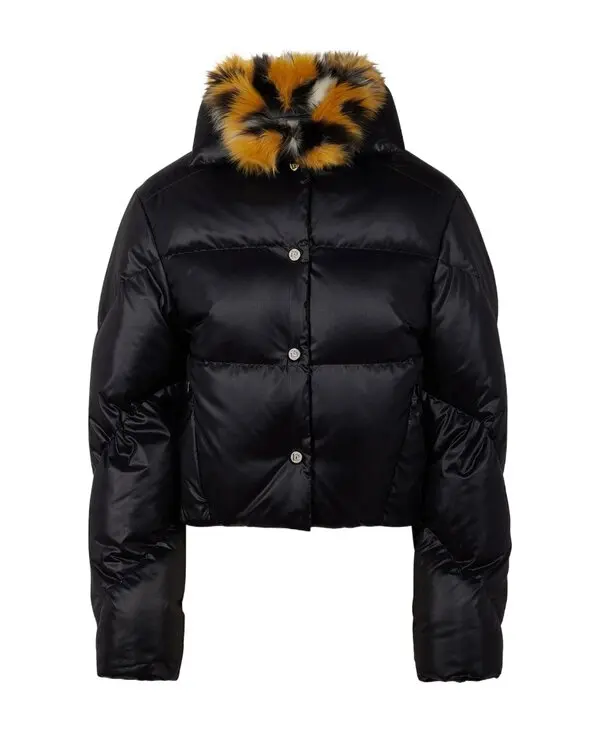 Rabanne Cropped Puffer Jacket With Fur Collar