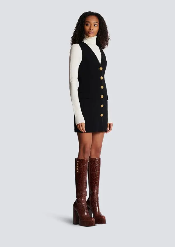 Balmain Sleeveless Crepe Dress With Gold-tone Lion Head Buttons