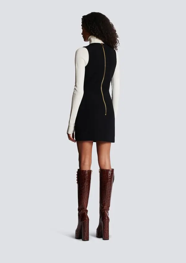 Balmain Sleeveless Crepe Dress With Gold-tone Lion Head Buttons