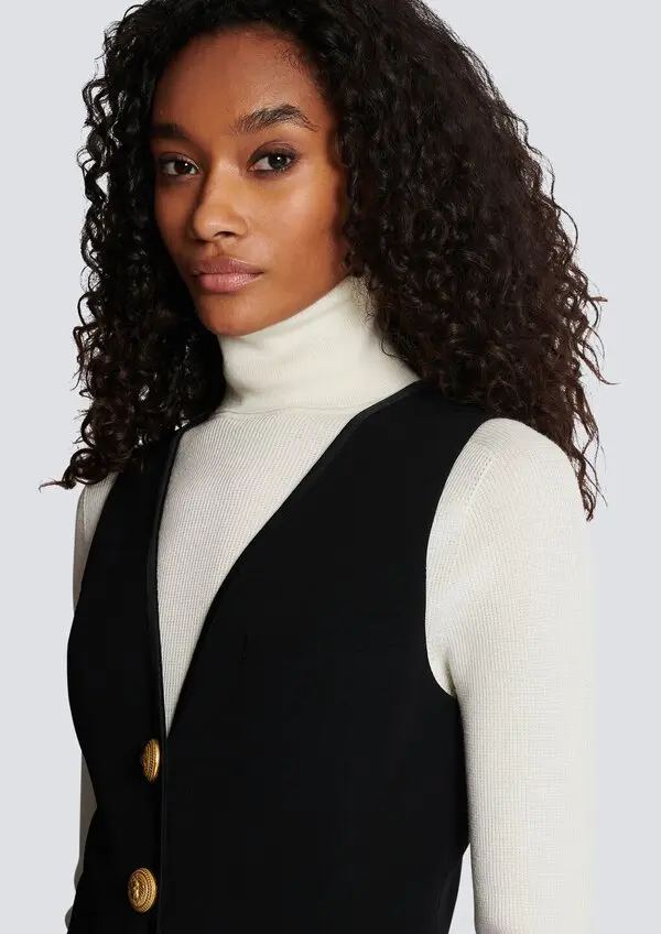 Balmain Sleeveless Crepe Dress With Gold-tone Lion Head Buttons