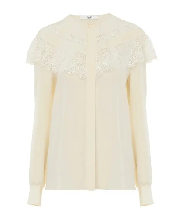 Chloé Lace-trim Collar Gathered Blouse