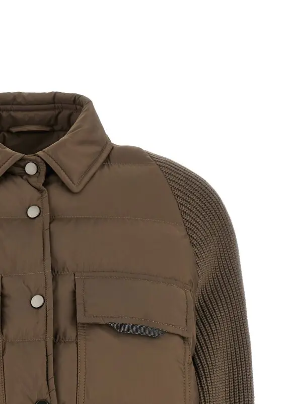Brunello Cucinelli Long-sleeved Quilted Jacket With Jewel Embellishment - Brown