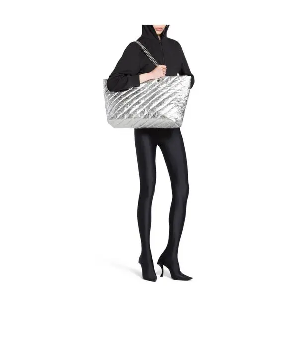 Balenciaga Crush Large Quilted Tote Bag - Silver